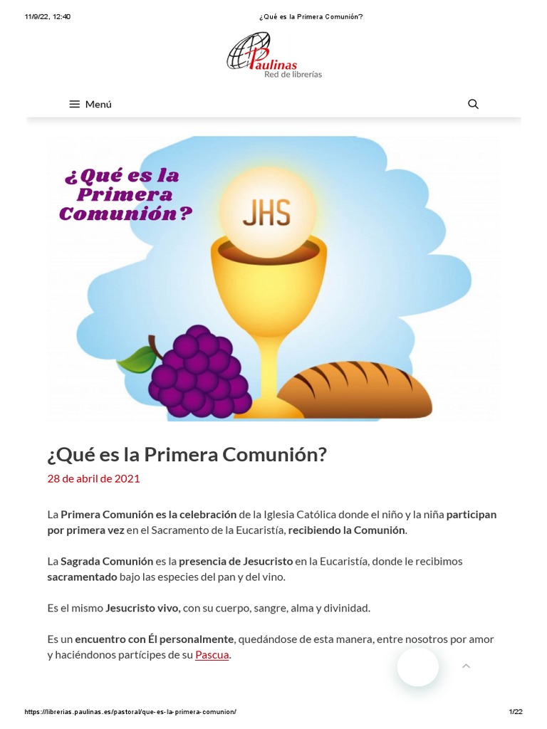 ¿Qué Es La Primera Comunión | PDF | eucaristía | Misa (liturgia)