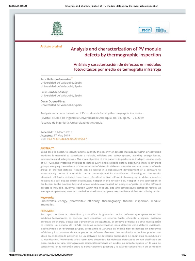 Analysis And Characterization Of Pv Module Defects By Thermographic Inspection Pdf Solar