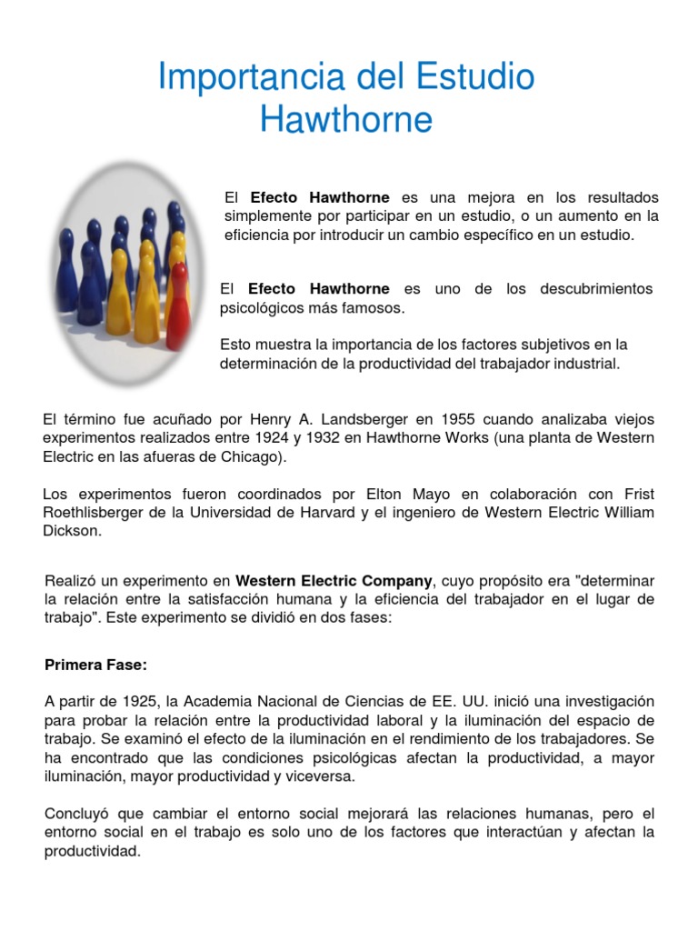 Importancia Del Estudio Hawthorne | PDF | Conceptos psicologicos ...