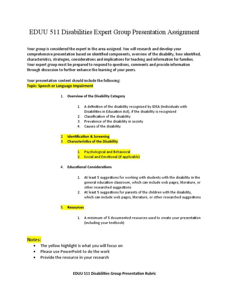 EDUU 511 Disabilities Expert Group Presentation Assignment | PDF ...