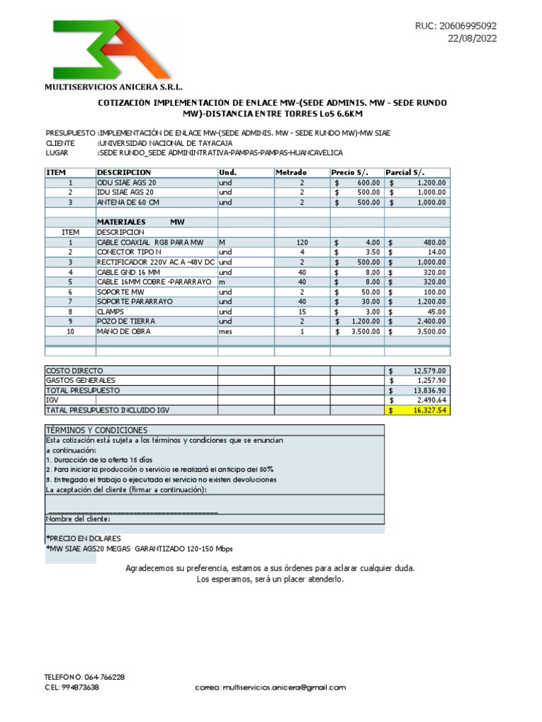 Cotización MW - Siae - Sede Rundo | PDF