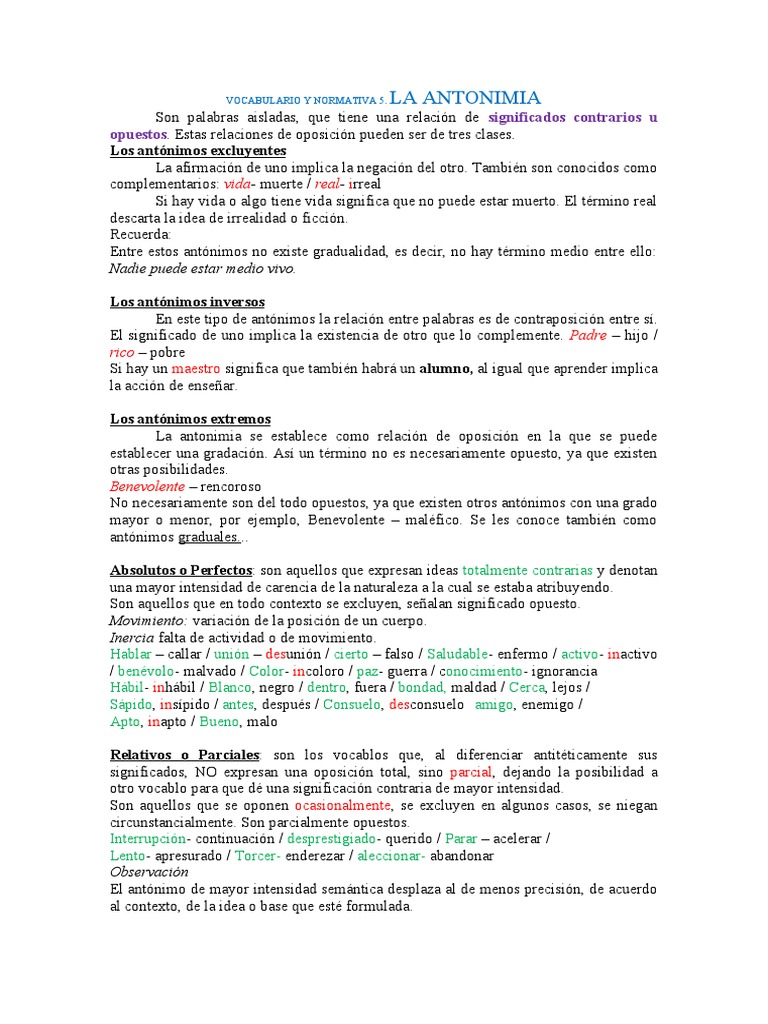 Tipos de Antónimos y su Significado | PDF | Don Quijote | Gramática