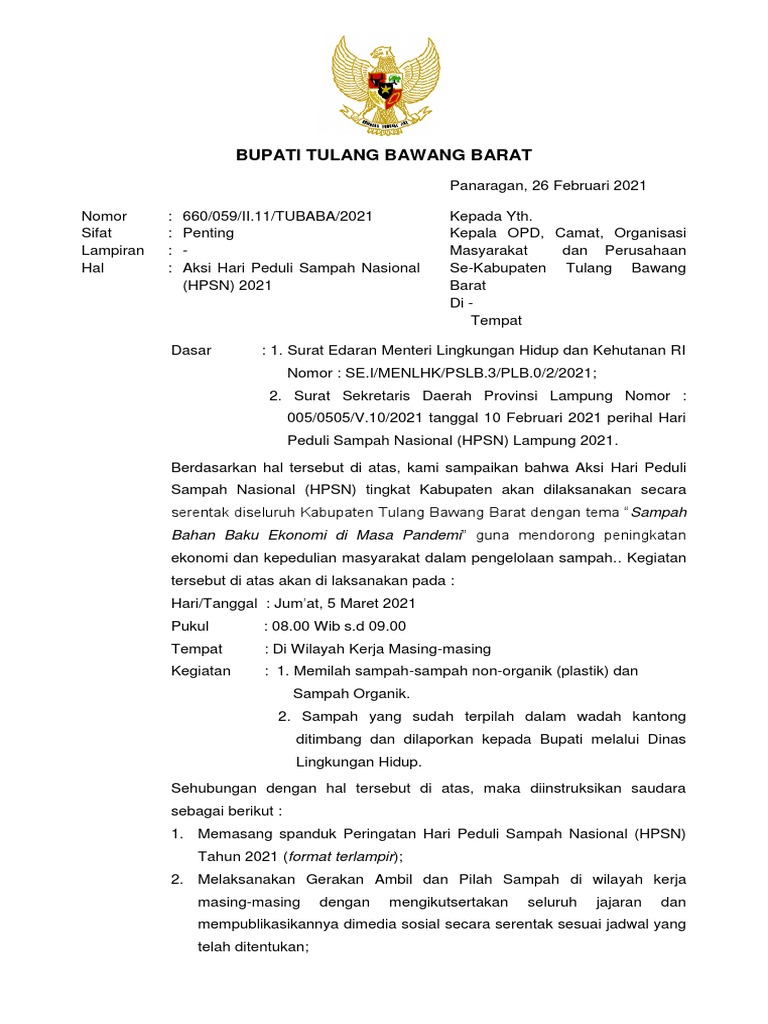 Surat Bupati HPSN 2021. | PDF