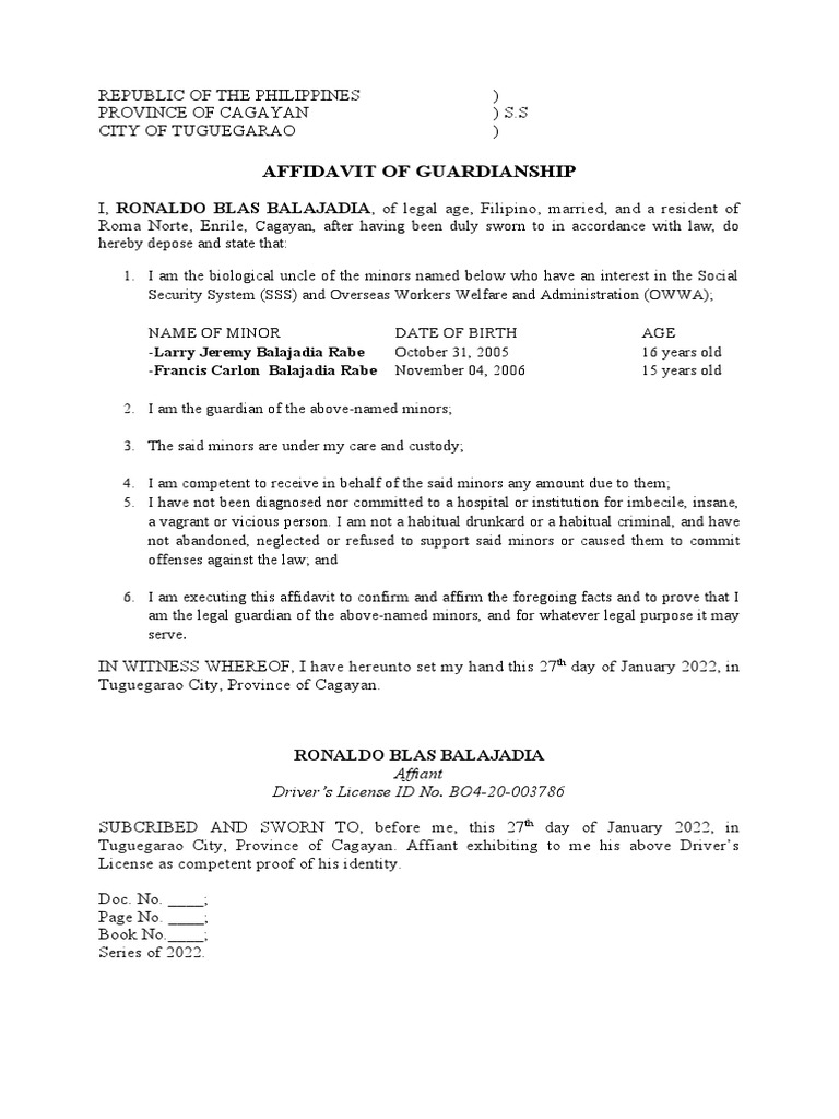 Affidavit of Guardianship | Download Free PDF | Affidavit | Common Law