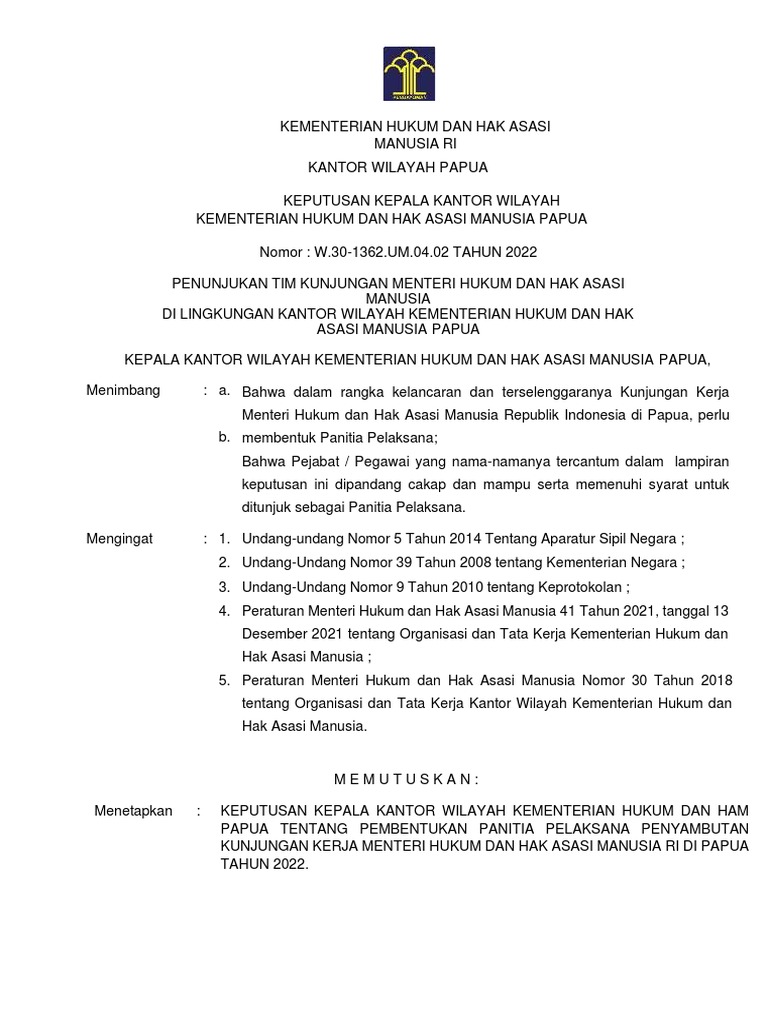 SK Panitia Kunker Menkumham DRAFT | PDF