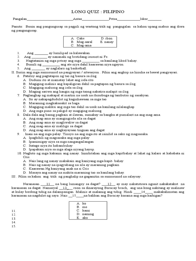 PT - Filipino 6 - Q1 | PDF