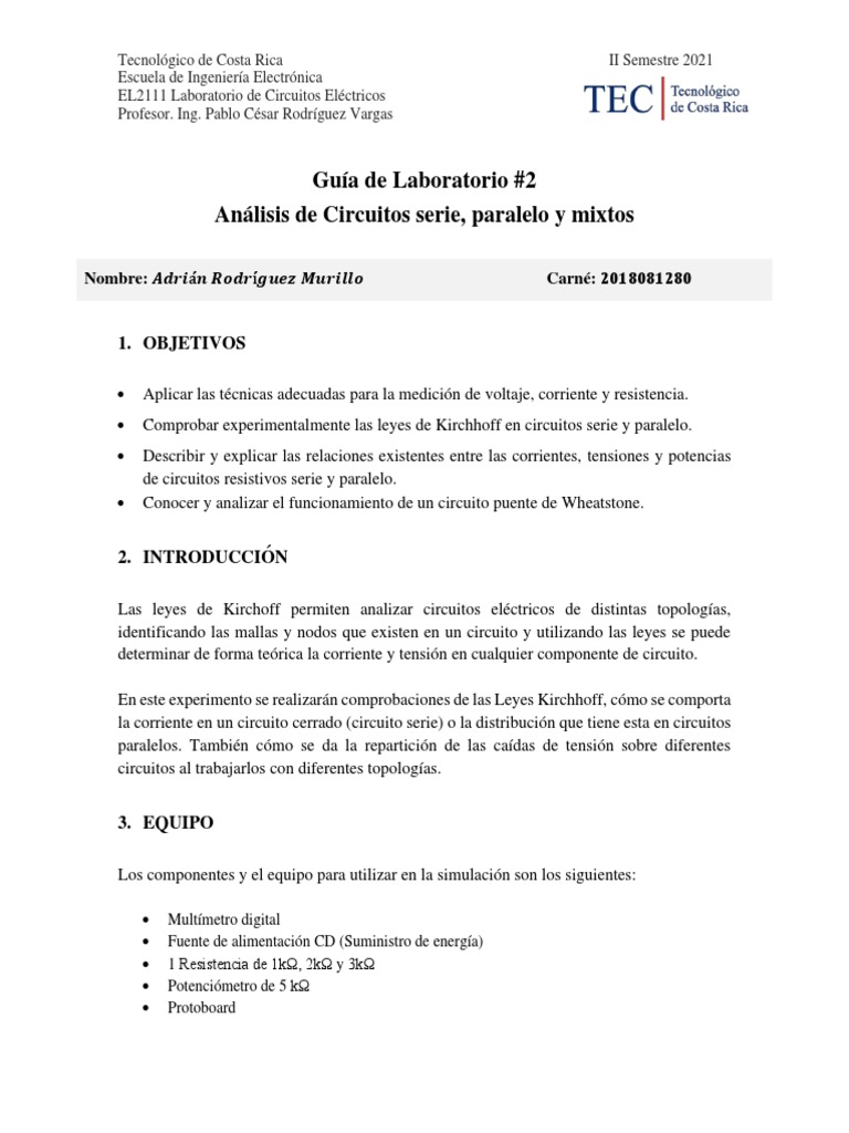 Laboratorios - 2 y 1 - Adrian - RM | PDF | Resistencia Eléctrica y Conductancia | voltaje