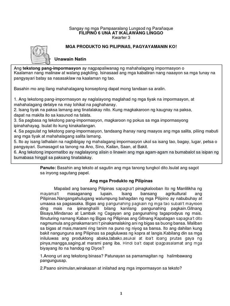Fil6 Q3 Module1 Weeks1-2 | PDF
