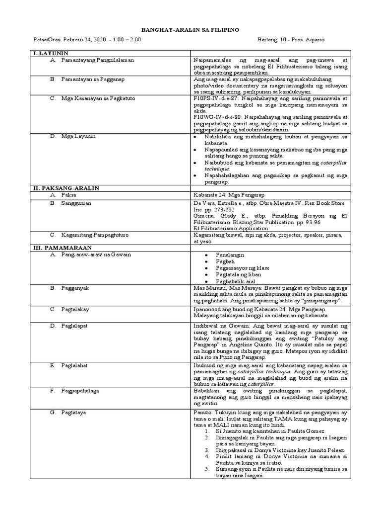Kabanata 24 NG El Fili Banghay Aralin | PDF Kabanata 24 NG El Fili Banghay Aralin | PDF