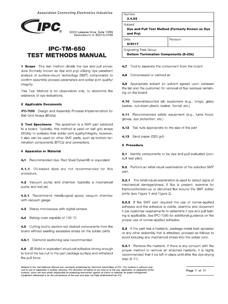IPC-TM-650 2.4.53 Dye and Pull Test Method | PDF