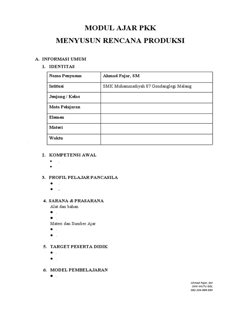 Format Modul Ajar PKK | PDF