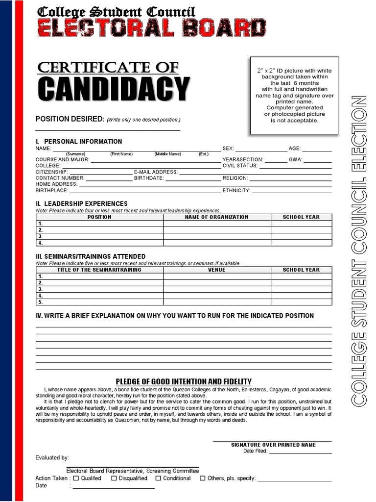 Electoral Board - Certificate of Candidacy | PDF