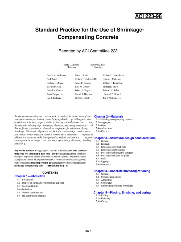 223 - 98 Std. Practice For Use of Shrinkage Compensating Conc | PDF ...