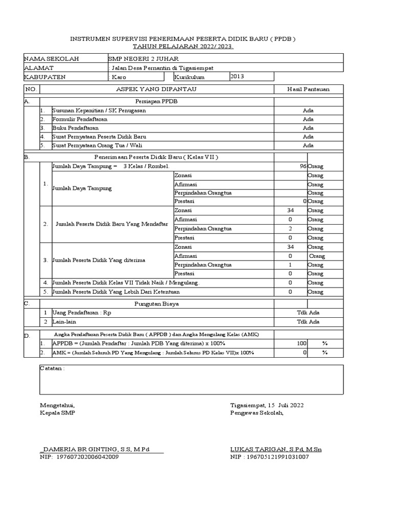 Instrumen Monitoring PPDB | PDF