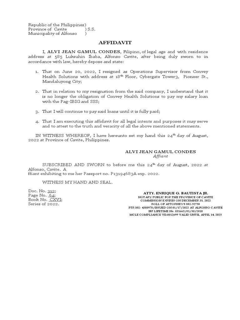 Affidavit for SSS Pag-IBIG loan | PDF