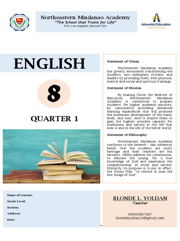 1st Quarter in English 8 PDF | PDF | Books | Bibliography