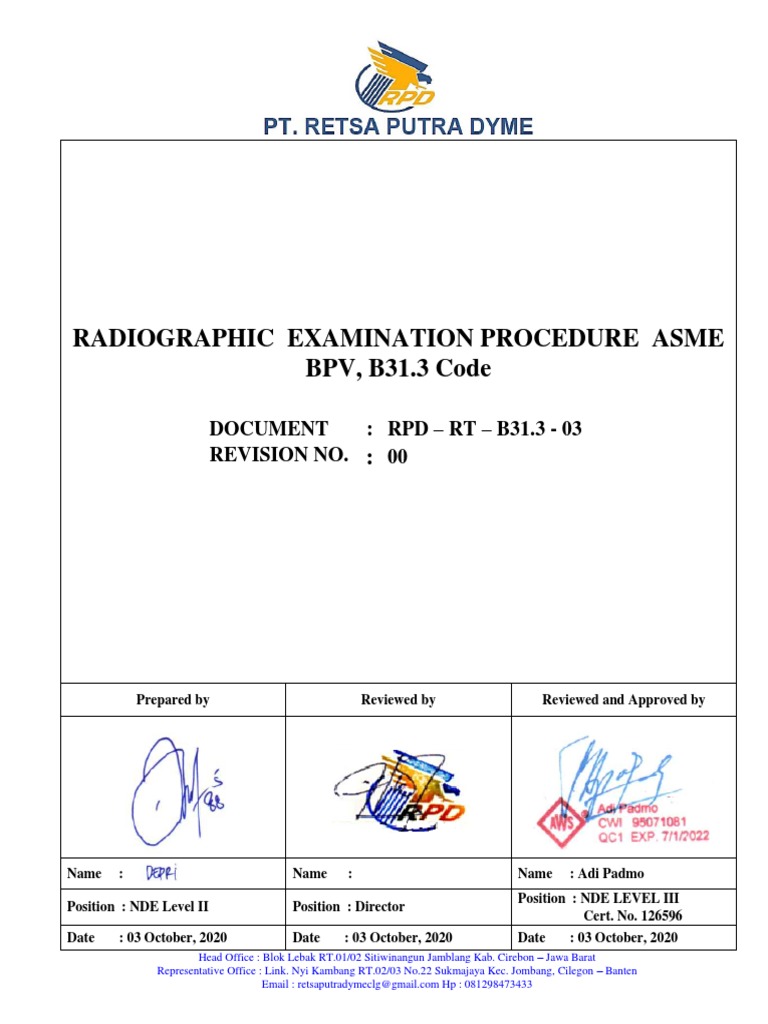 3 - RPD - RT - B31.3 - 03 - Radiographic, Rev 00 | PDF | Radiography ...