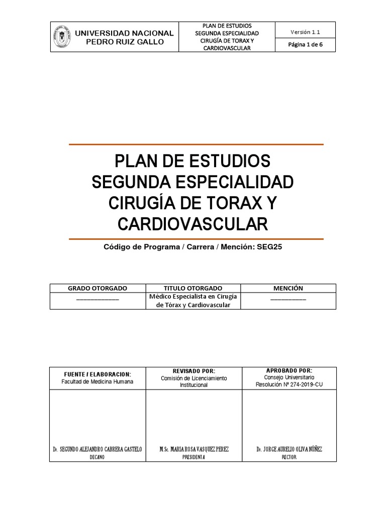 Seg25 Segunda Especialidad Cirugía de Tórax y Cardiovascular | PDF | Cirugía cardiotorácica ...