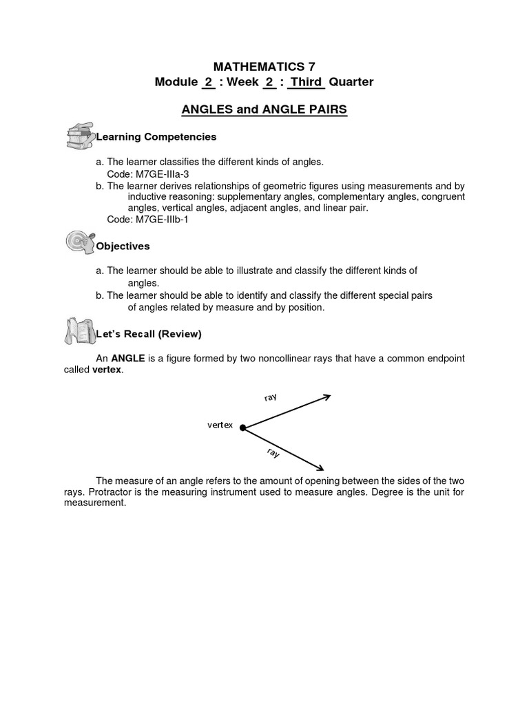 Math Grade7 Quarter3 Module2 Week2 | PDF | Angle | Elementary Mathematics