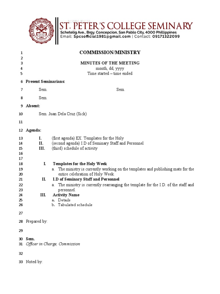 Seminary Meeting Minutes Summary | PDF | Science & Mathematics