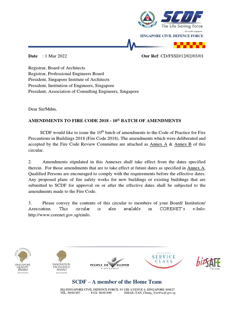 Circular Amendments To Fire Code 2018 - 10th Batch of Amendments | PDF | Access Control | Elevator