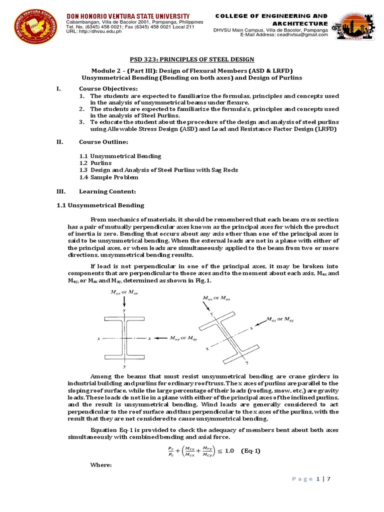 Module 2 Part 3 Unsymmetrical BendingDesign of Purlins | PDF | Bending ...