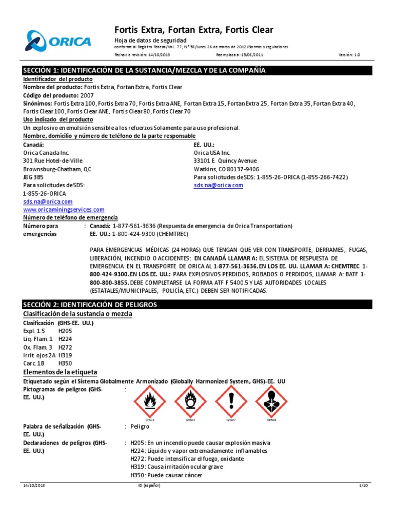 Fortis Extra, Fortan Extra, Fortis Clear - SDS - NA - 101413 - FINAL ...