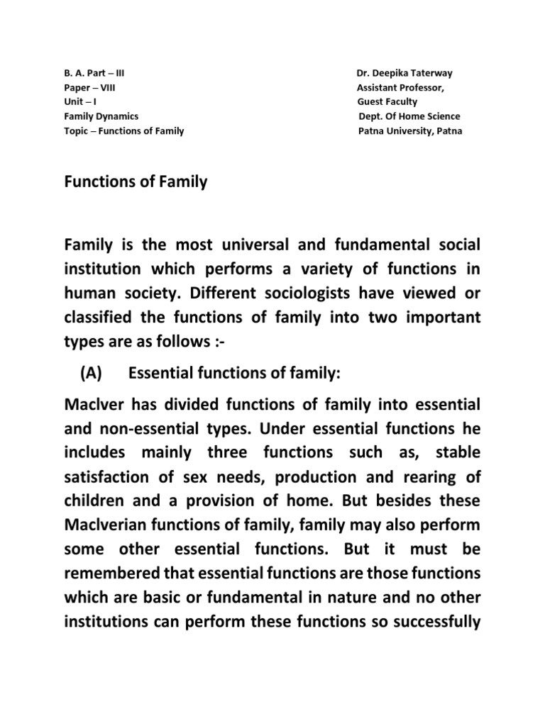 Functions of Family | PDF | Family | Socialization