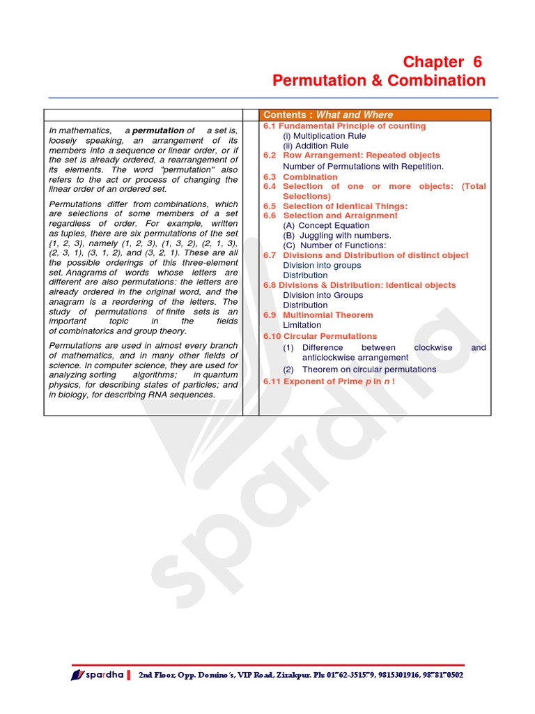 Permutation & Combination Spardha | PDF | Permutation | Set (Mathematics) Permutation & Combination Spardha | PDF | Permutation | Set (Mathematics)