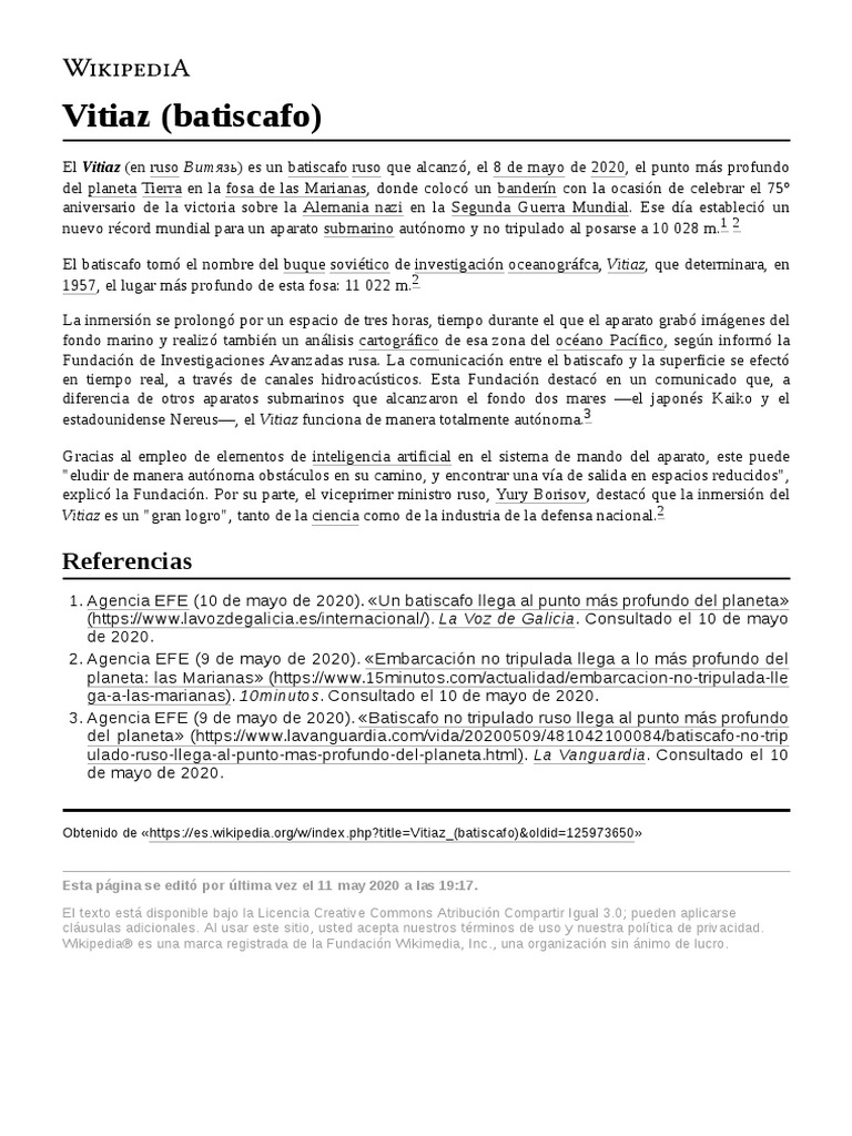 Batiscafo Vitiaz: Récord en Marianas | PDF | Submarinos