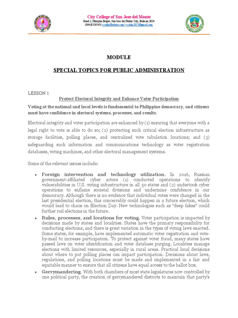 MODULE Special Topics For Public Administration | PDF | Elections ...