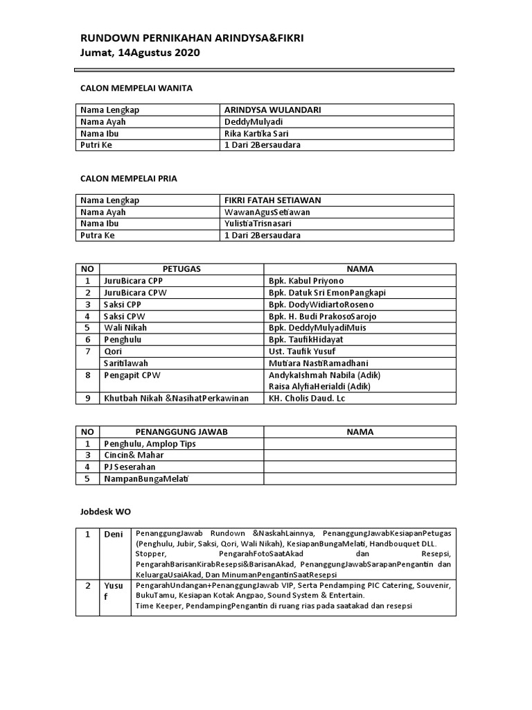 Rundown Acara Pernikahan | PDF