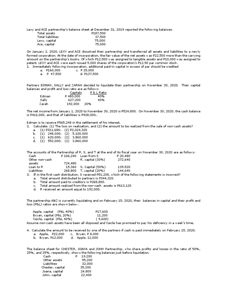 Partnership Incorporation and Liquidation | PDF | Balance Sheet ...