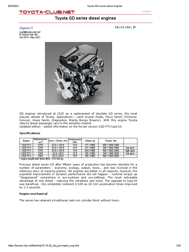 Toyota GD Series Diesel Engines | PDF | Turbocharger | Throttle