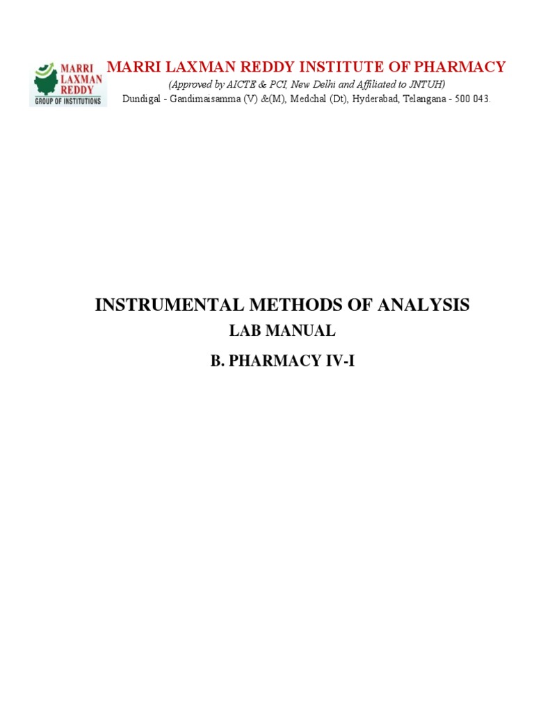 Instrumental Methods of Analysis Lab Manual | PDF | High Performance ...