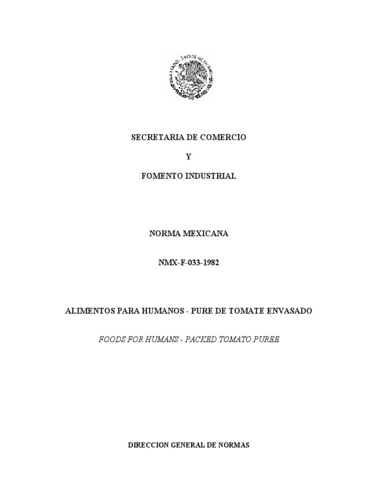 Norma NMX-F-033-1982: Puré de Tomate | PDF | Alimentos | Cobre