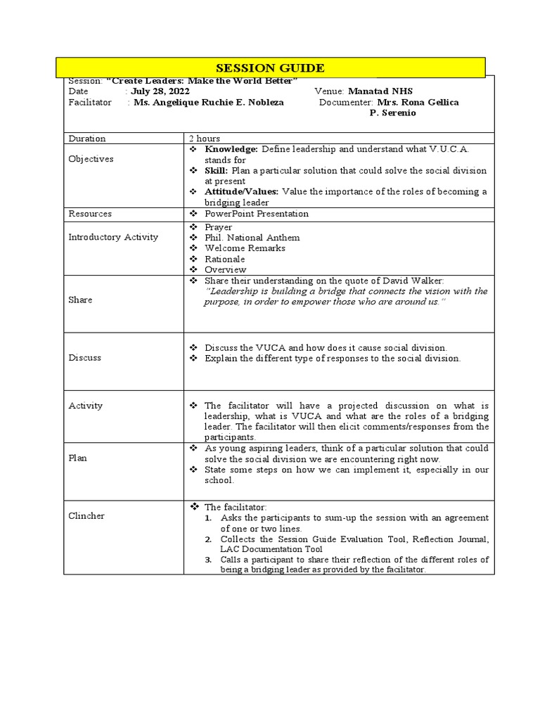 Leadership Training Session Guide | PDF | Educational Technology ...