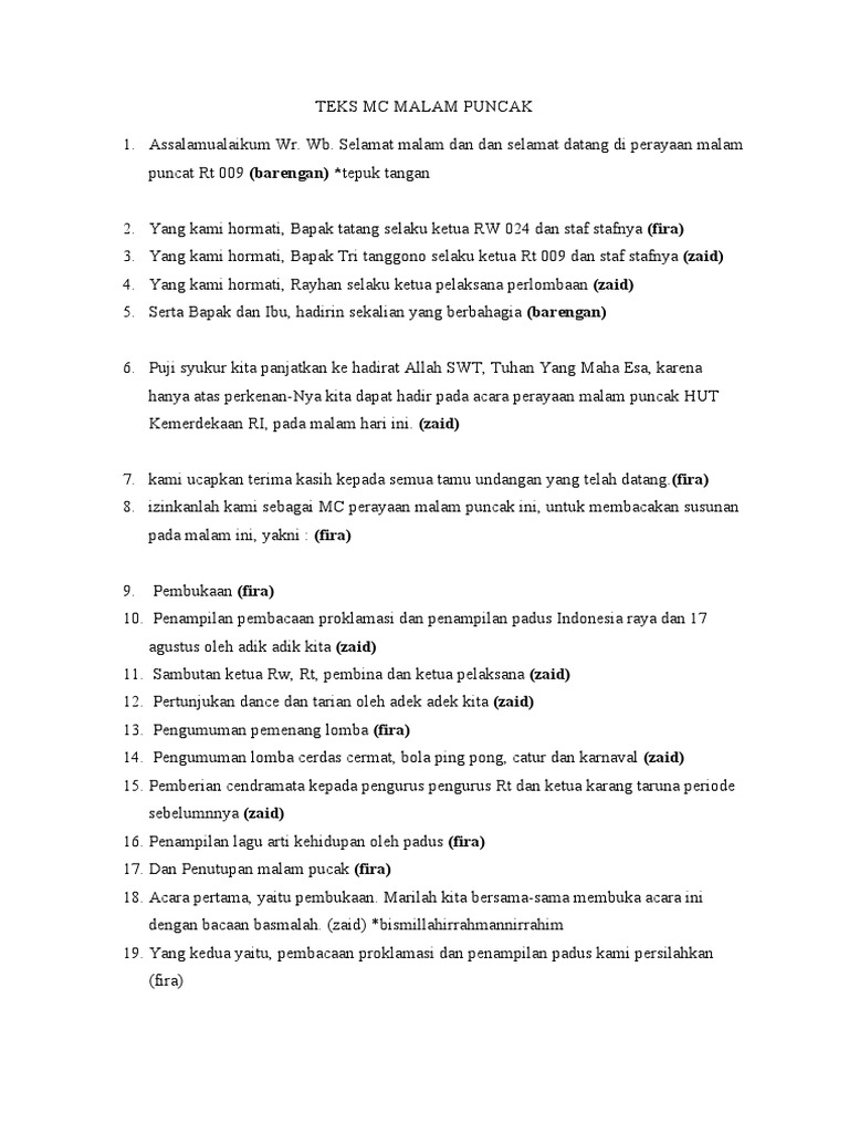 Contoh Teks MC Malam Puncak | PDF