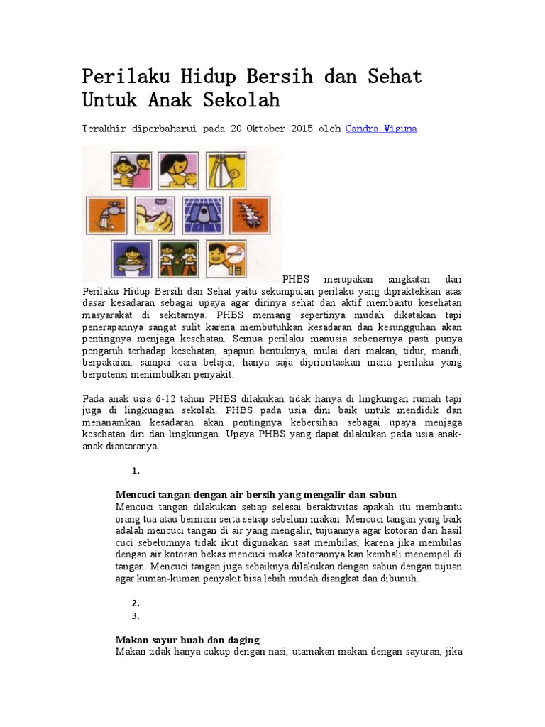 Makalah Perilaku Hidup Bersih Dan Sehat Untuk Anak Sekolah 44444444444444444444 | PDF