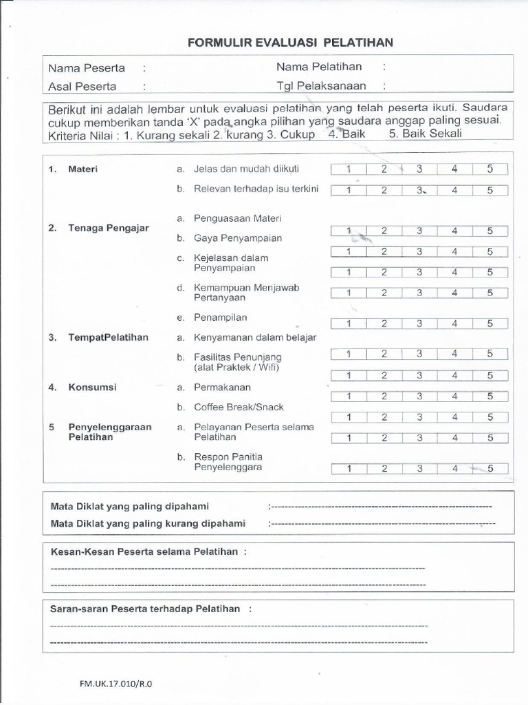 Formulir Evaluasi Pelatihan | PDF