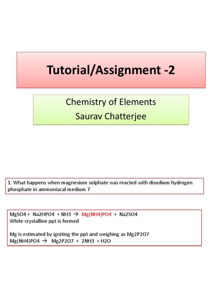 Chemistry of Elements Tutorial/Assignment -2 | PDF | Hydroxide | Magnesium