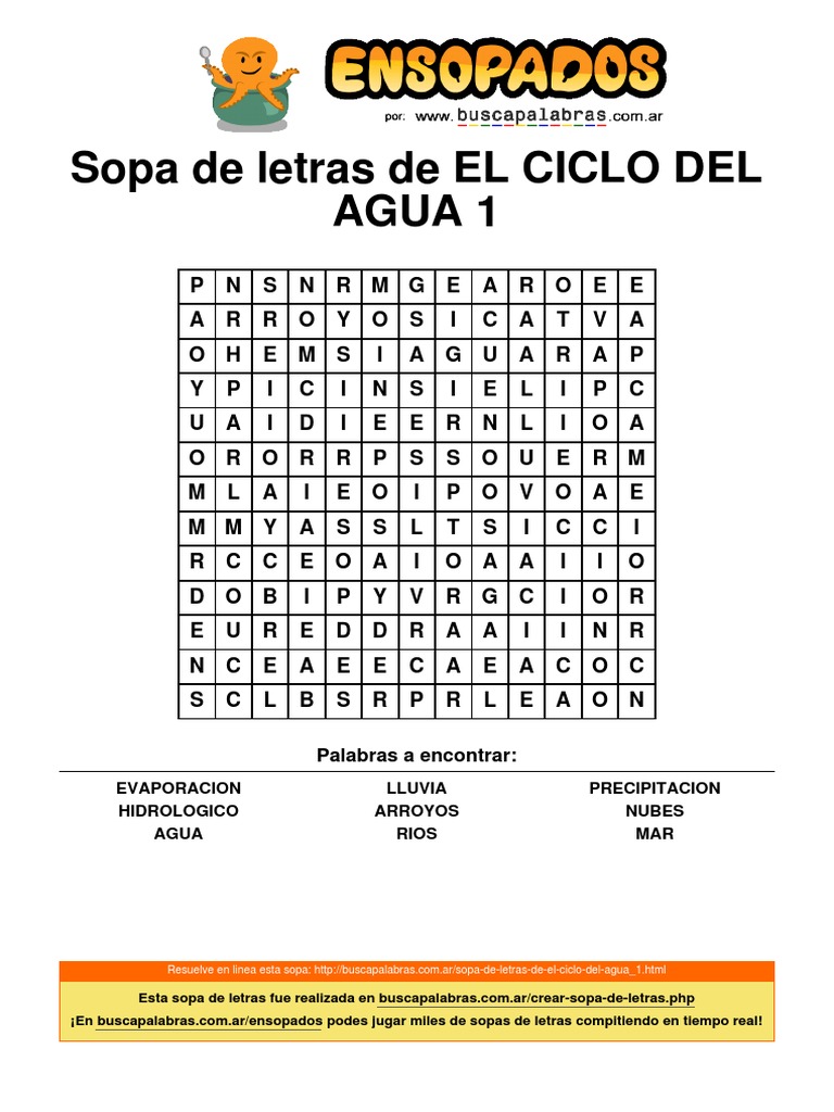 Sopa de Letras de El Ciclo Del Agua 1 | PDF
