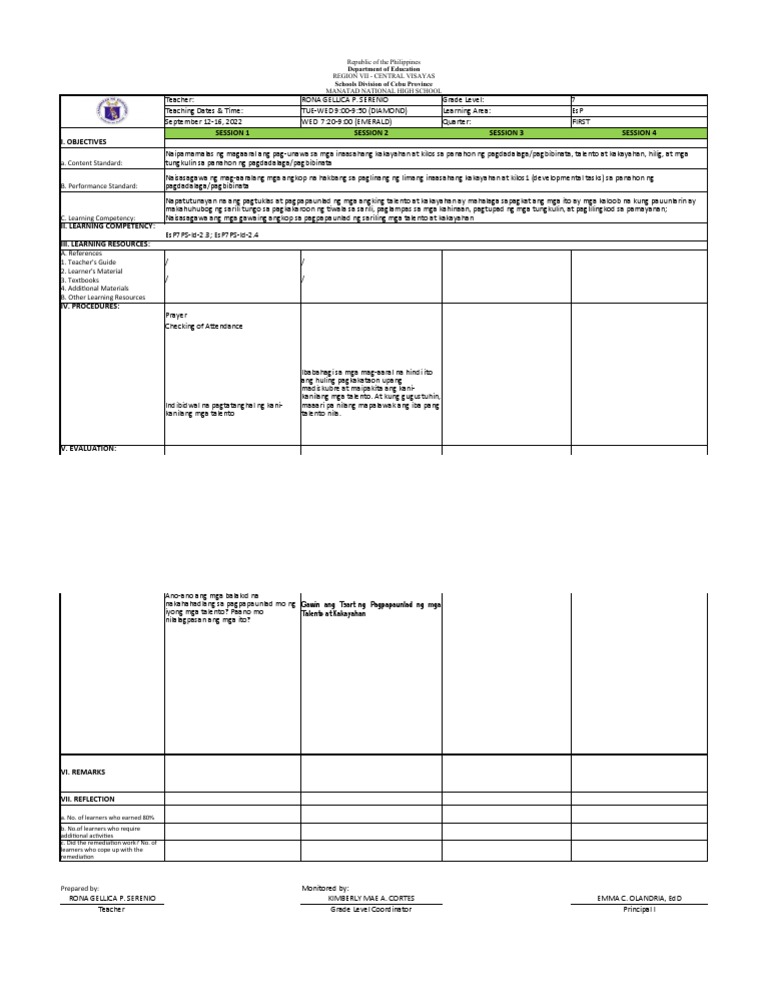 W4 ESP7 lesson-plan-template-SY2022-2023 | PDF