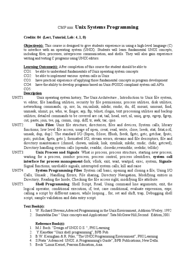 System Programming Under Unix Syllabus Fast Track | PDF | Command Line Interface | Unix