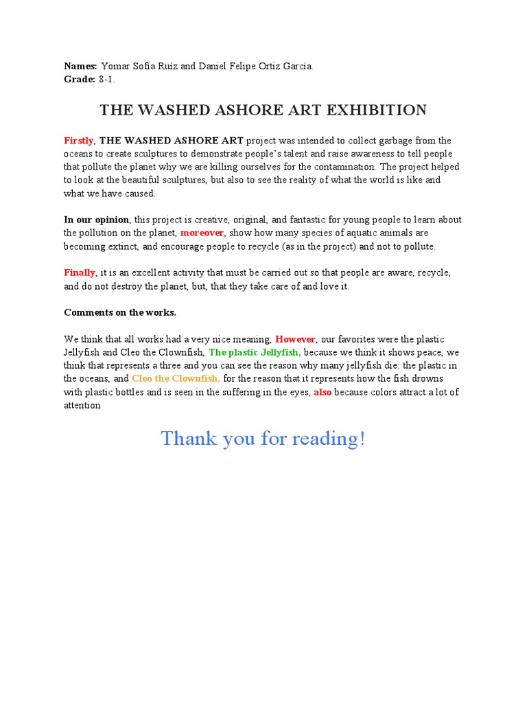 Reflection About The Washed Ashore Art Exhibition | PDF