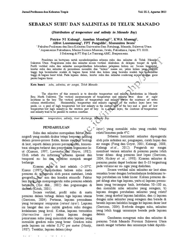 Sebaran Suhu Dan Salinitas Di Teluk Mana | PDF