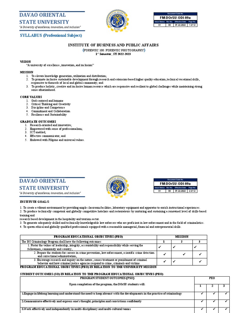 CLJ 101 Syllabus New | PDF | Forensic Science | Crimes