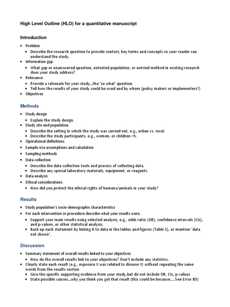 Lecture 2 Quantitative Manuscript High Level Outline Template For ...