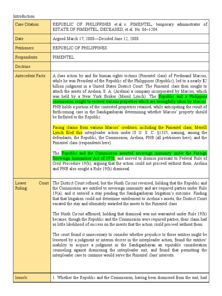 Philippines v. Pimentel: Sovereign Immunity Case | PDF | Lawsuit ...
