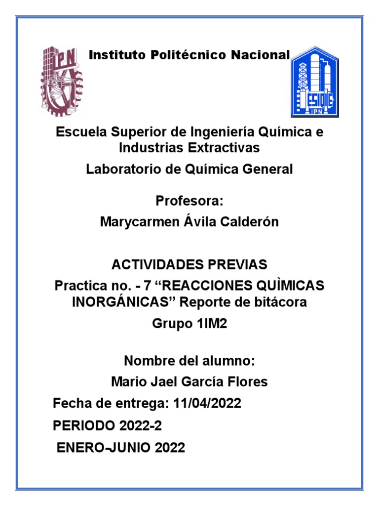 Reporte de Bitacora No. 7 | Descargar gratis PDF | Ácido clorhídrico ...